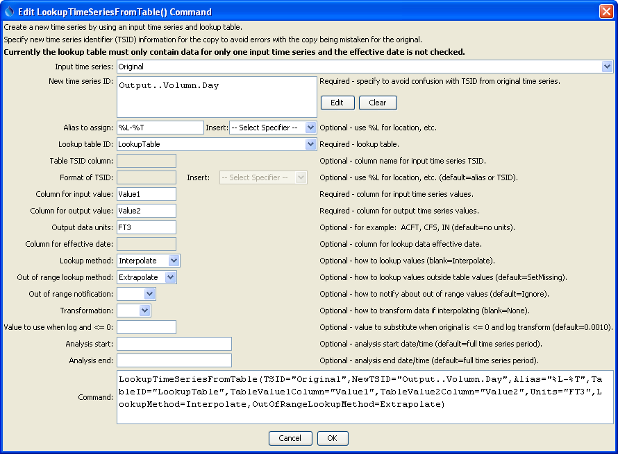 LookupTimeSeriesFromTable - CDSS / TSTool
