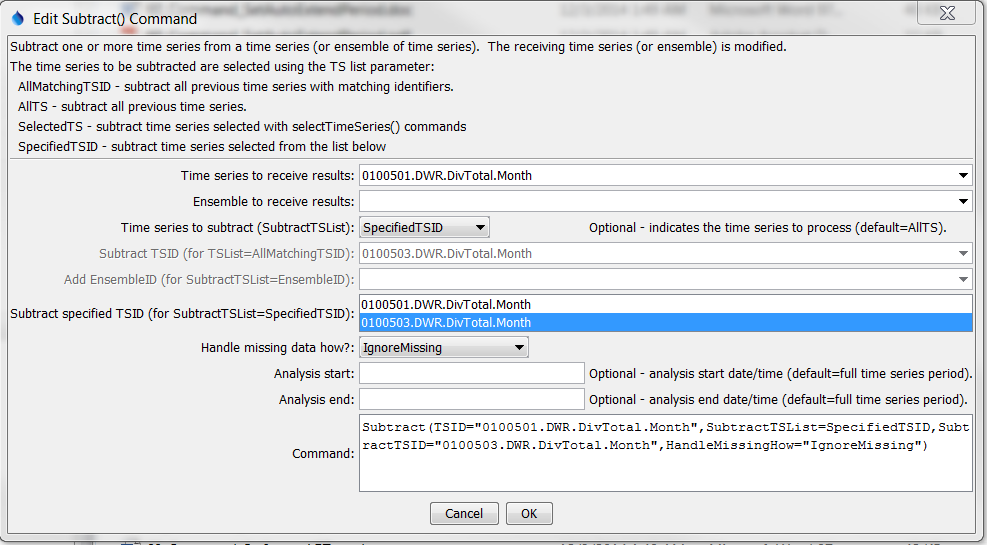 Subtract - CDSS / TSTool
