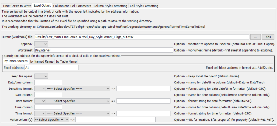 WriteTimeSeriesToExcel - CDSS / TSTool